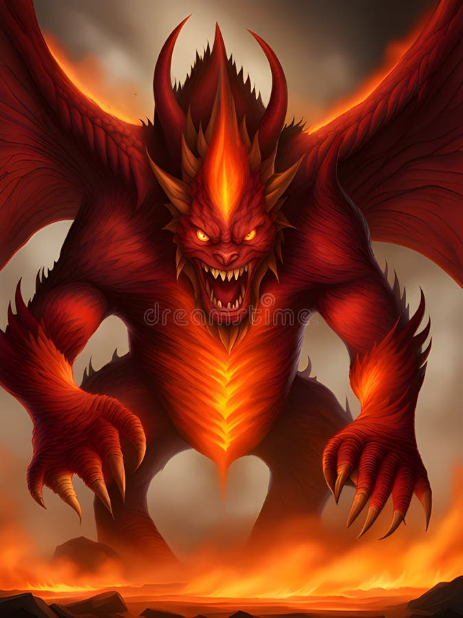 Fire monster in the cave stock illustration. Illustration of monster ...