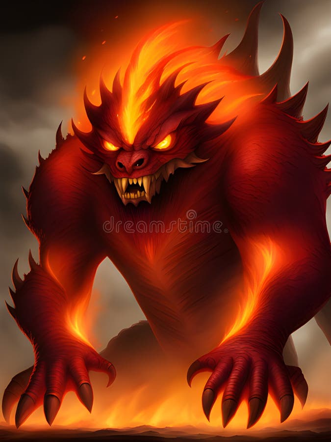 Fire Monster Devil Draw by Kid Illustration. Stock Illustration ...