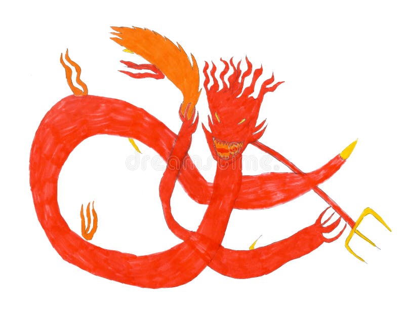 Fire Monster Devil Draw by Kid Illustration. Stock Illustration ...
