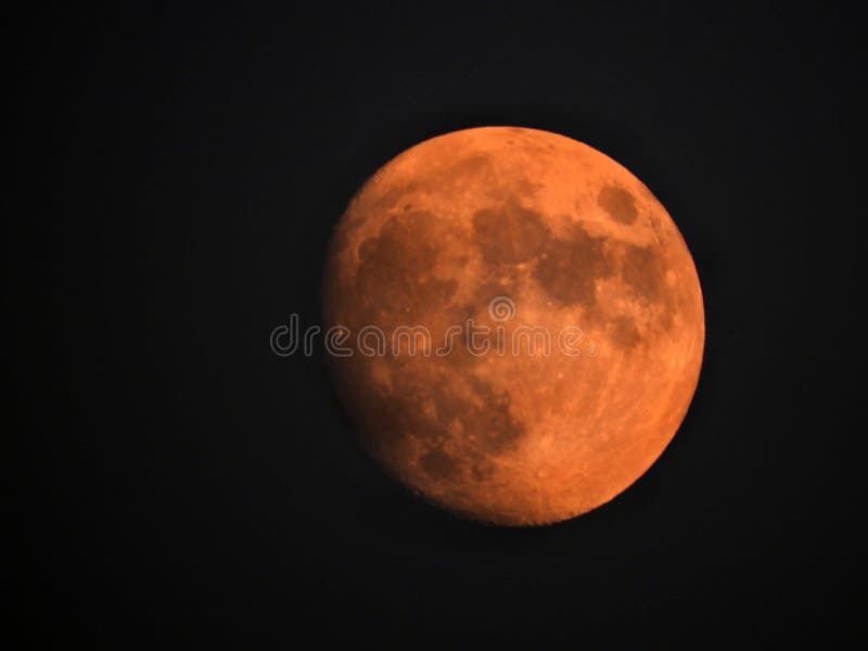 Fire Moon during Canadian Forest Fire Smoke in Night Sky Stock Image ...