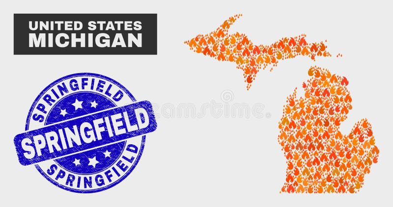 Fire Mosaic Michigan State Map and Grunge Springfield Stamp Stock ...