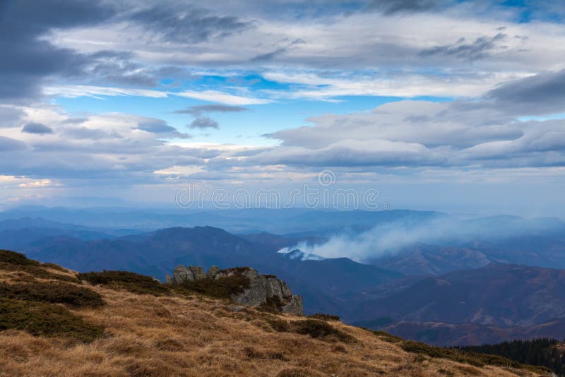 Fire on the mountain stock photo. Image of danger, season - 65926282