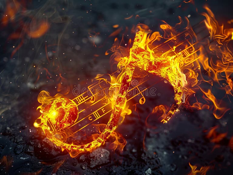 A Fire Music Note with Flames Stock Image - Image of flames, fire ...