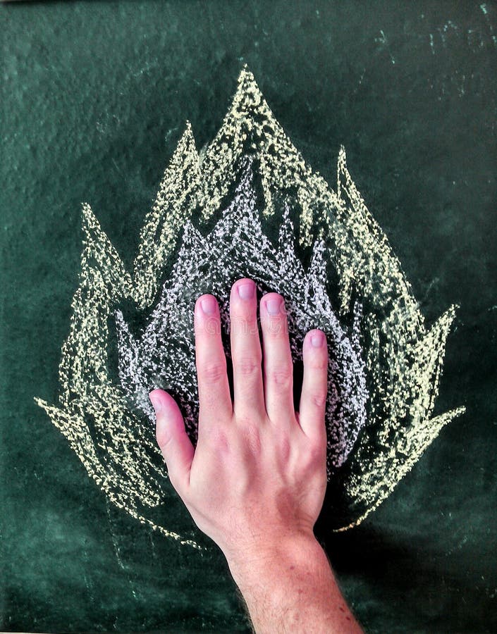 Fire in My Hand Blackboard Drawing Stock Photo - Image of chalk ...