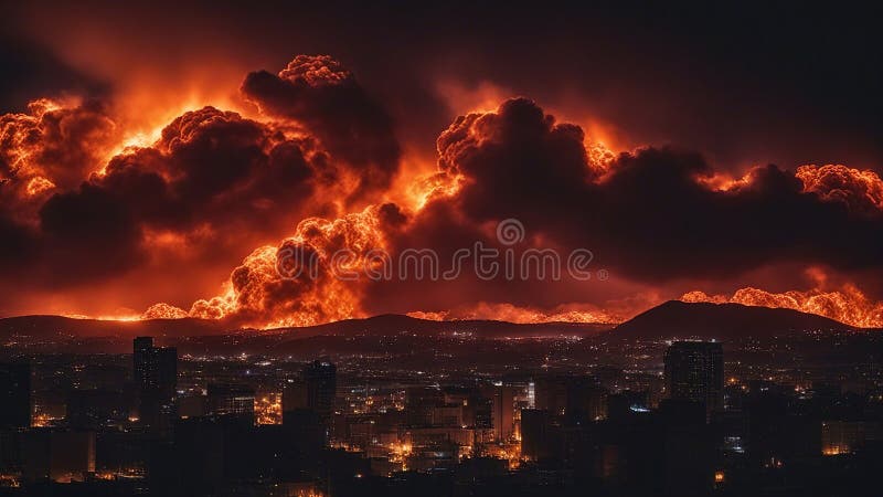 Fire in the Night a Fiery Burst in the Black Sky, Creating a Contrast ...