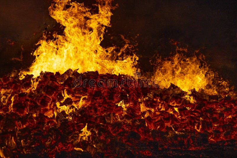 Fire by Night. Flames and Embers. Hot and Inferno Stock Photo - Image ...