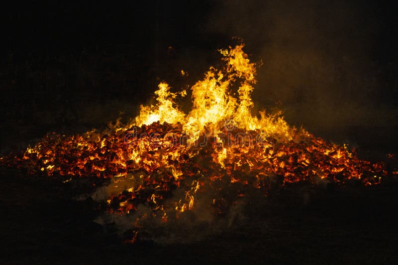 Fire by Night. Flames and Embers. Hot and Inferno Stock Photo - Image ...
