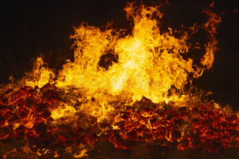 Fire by Night. Flames and Embers. Hot and Inferno Stock Image - Image ...