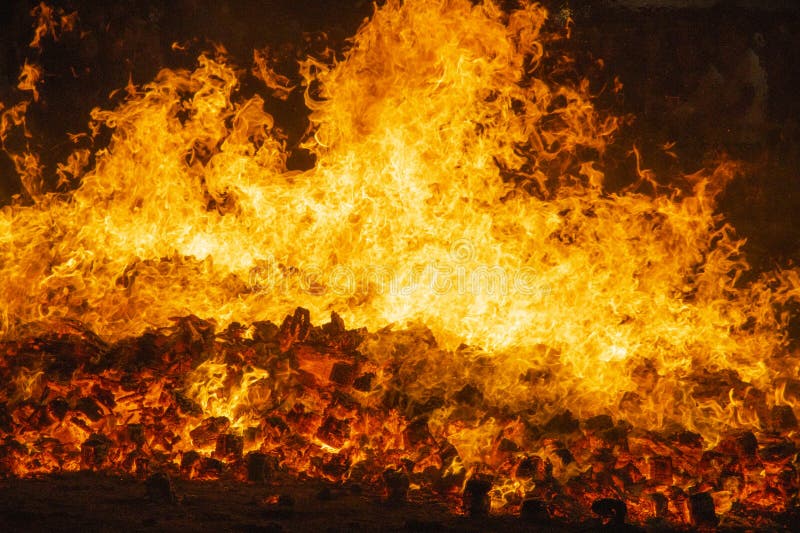 Fire by Night. Flames and Embers. Hot and Inferno Stock Image - Image ...