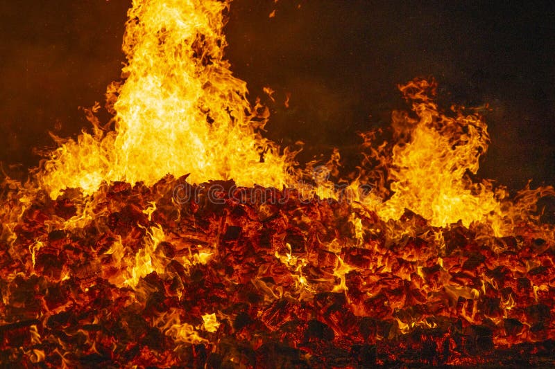 Fire by Night. Flames and Embers. Hot and Inferno Stock Photo - Image ...
