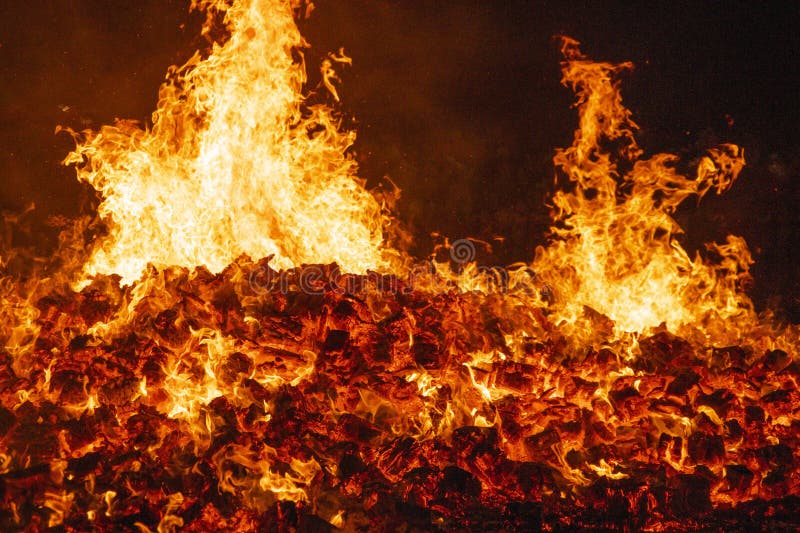 Fire by Night. Flames and Embers. Hot and Inferno Stock Image - Image ...