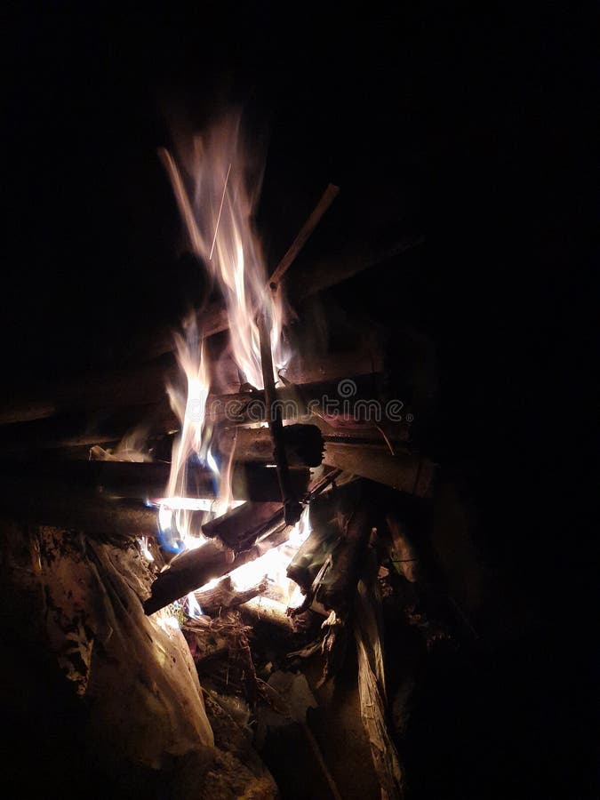 Fire of Night for Performance Event on Cold Weather Stock Image - Image ...