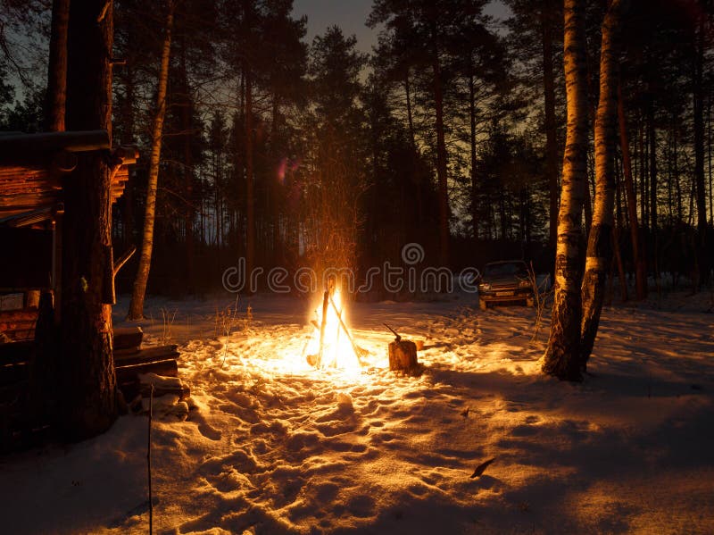 Fire in the night stock image. Image of birch, fire, outdoors - 95781485