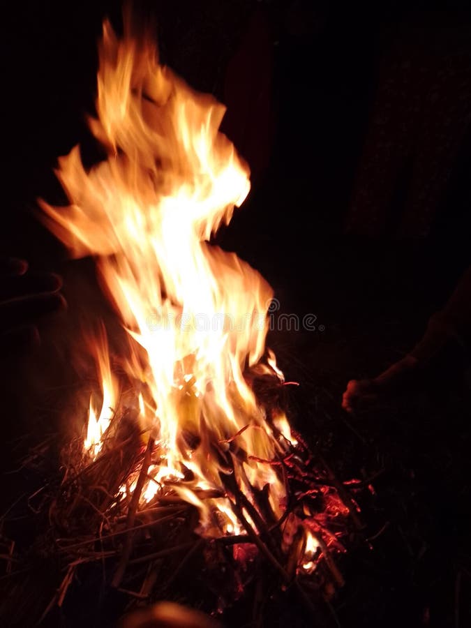 Fire in Night in Winter Season Stock Photo - Image of lighting, bonfire ...