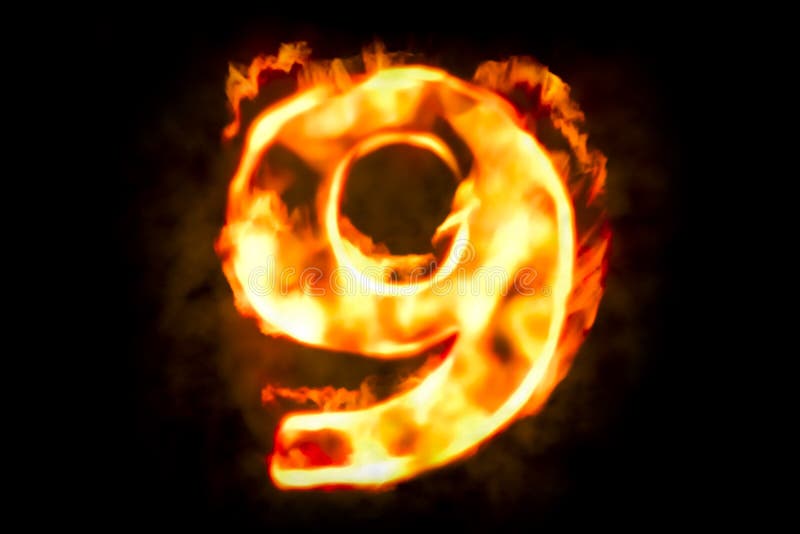 Number 9 Fire. Flames Font Nine. Tattoo Alphabet Character. Fiery Sign ...
