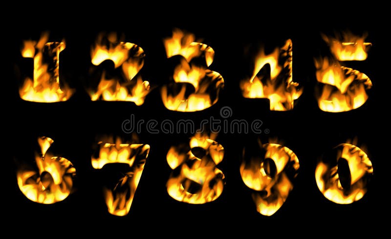 Fire Number, Figures in Flame. Part 6 Stock Illustration - Illustration ...