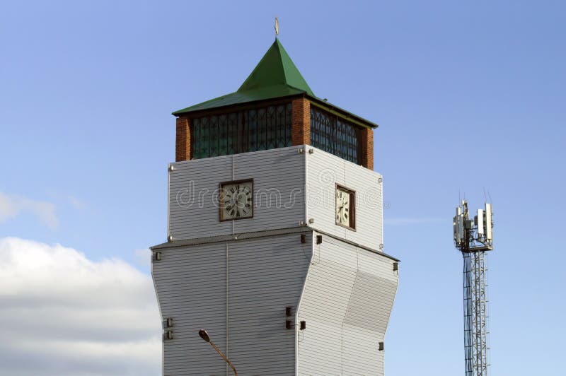 Fire Observation Tower with Circular View and Clock Stock Photo - Image ...