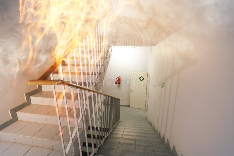 Fire in the Staircase in the Office Stock Photo - Image of staircase ...