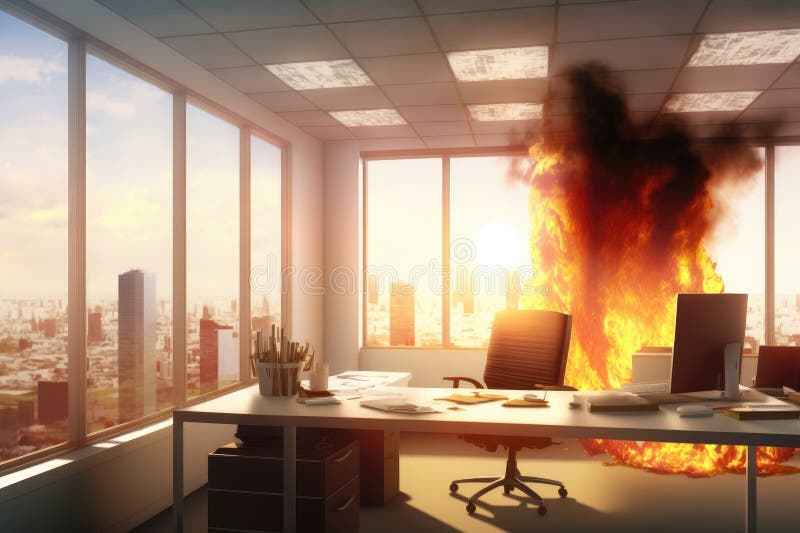 Fire in an Office with Panoramic Windows. Generative AI Stock ...