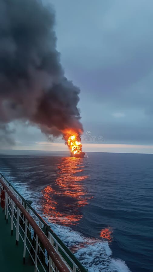 Fire on an Offshore Oil Tanker Stock Photo - Image of mount, head ...
