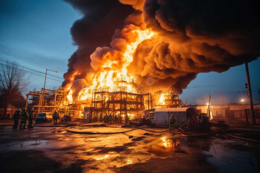 Fire at an Oil Refinery. Explosion Stock Photo - Image of disaster ...