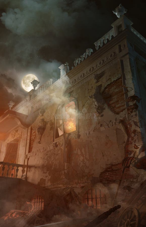 Fire in the manor house stock illustration. Illustration of devastation ...
