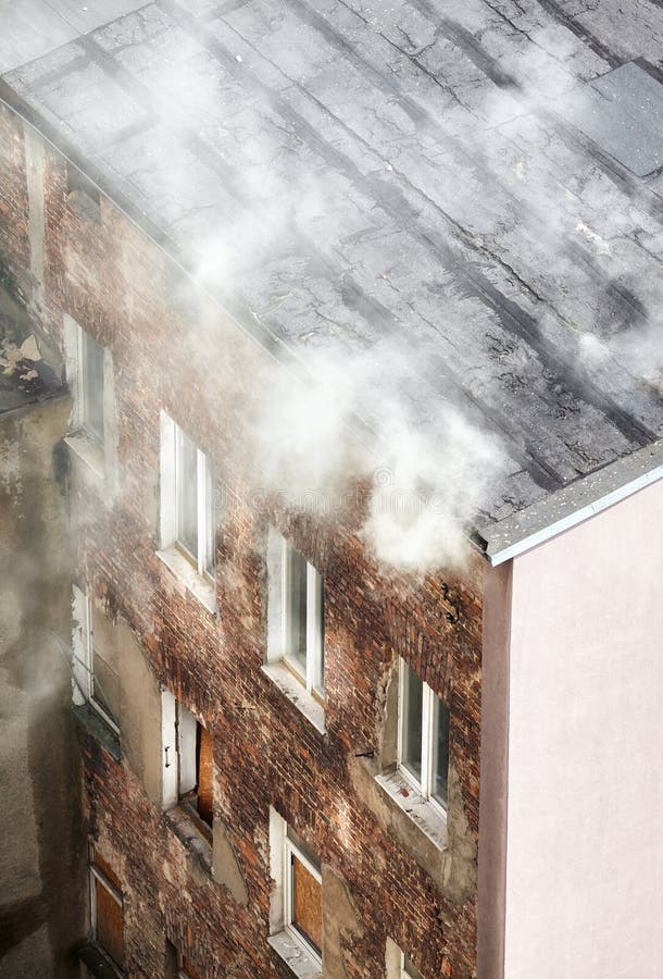 Fire of an Old Townhouse Building, View from Above Stock Photo - Image ...