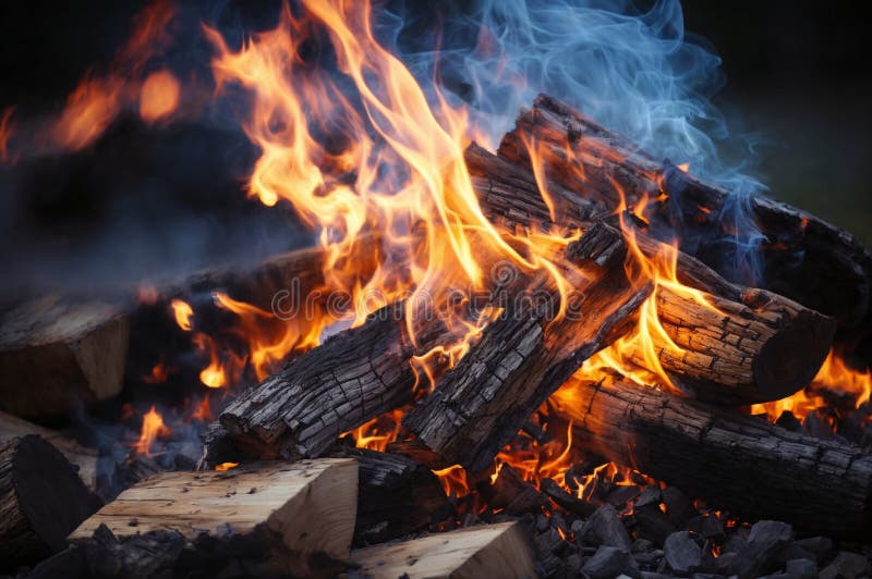 Fire in the Open, and Logs are All Around it Stock Image - Image of ...