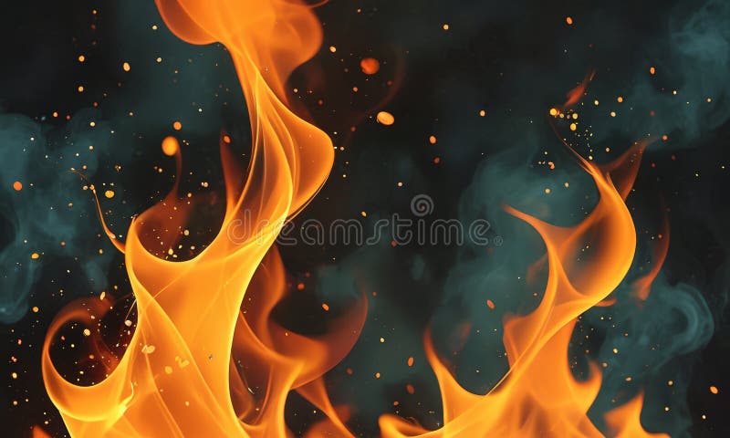 Fire with Orange Flames on Black Background Stock Illustration ...