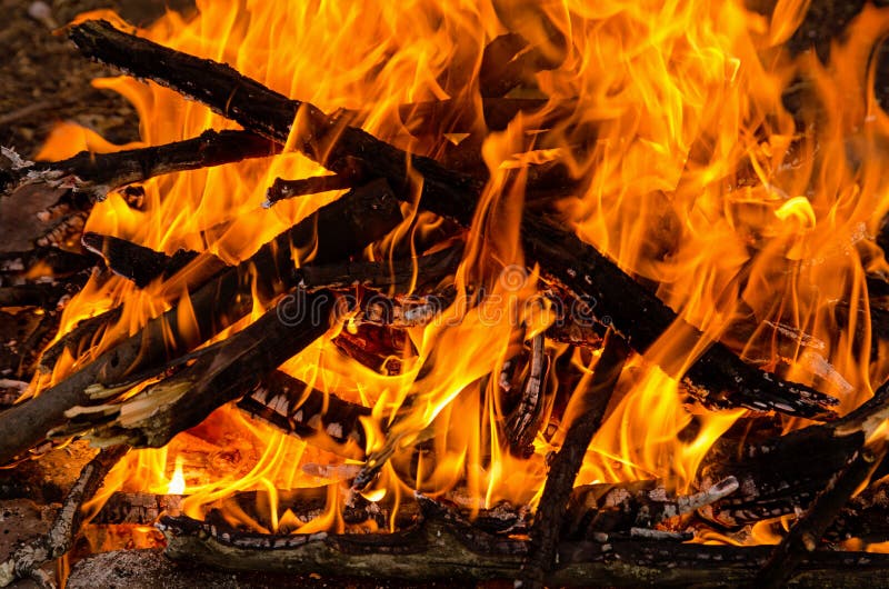 Fire Orange Texture with Logs and Burning Branches Stock Image - Image ...