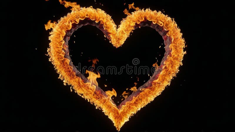 Fire Outline in Heart Shape on Black Background Stock Image - Image of ...