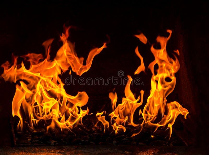 Fire in a Oven, Two Flames on the Black Background Stock Photo - Image ...