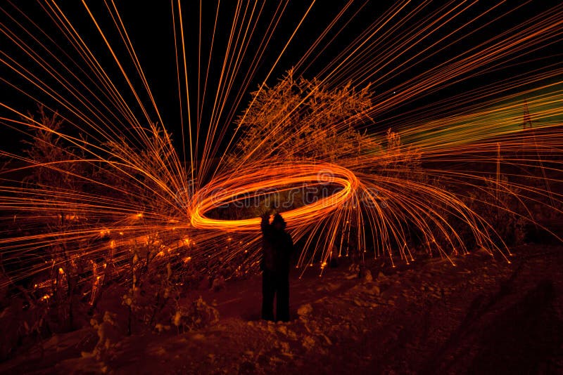 Fire Painting, Light Painting with Sparks Stock Photo - Image of color ...