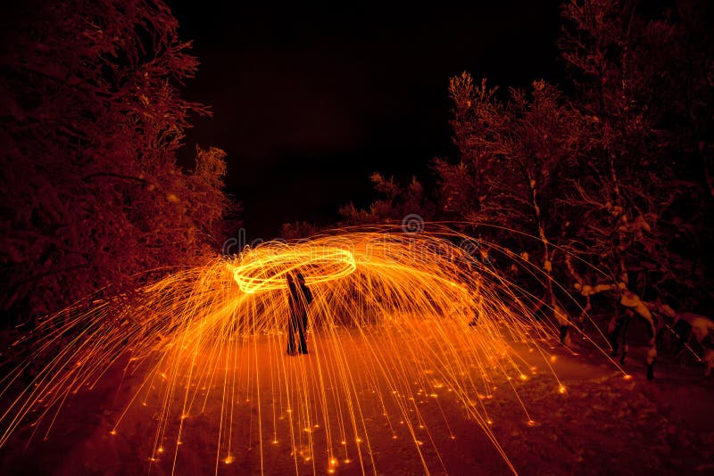 Fire Painting, Light Painting with Sparks Stock Image - Image of ...