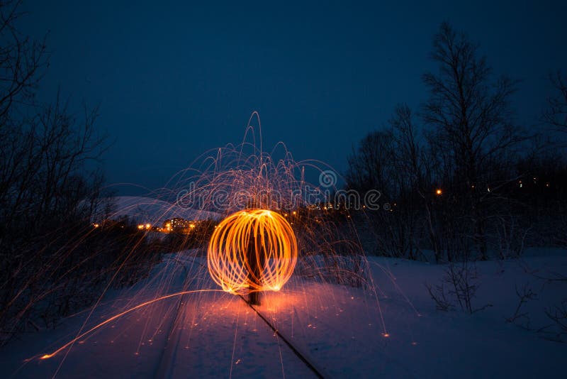 Fire Painting, Light Painting with Sparks Stock Image - Image of ...