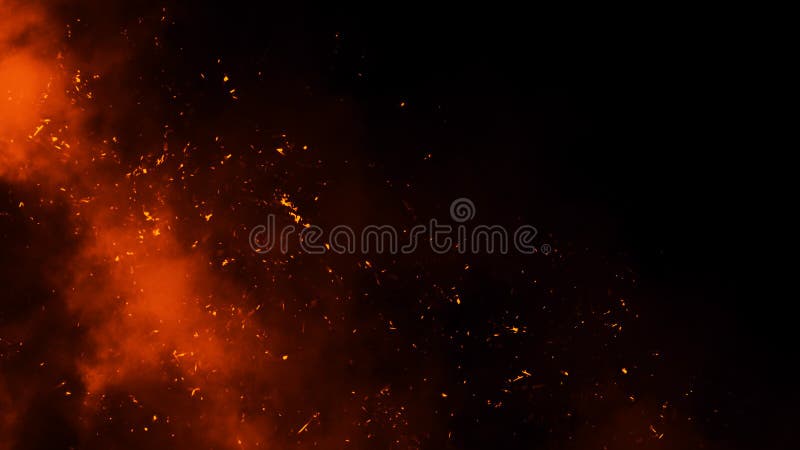 Fire Particles Effect Dust Debris Isolated on Black Background, Motion ...