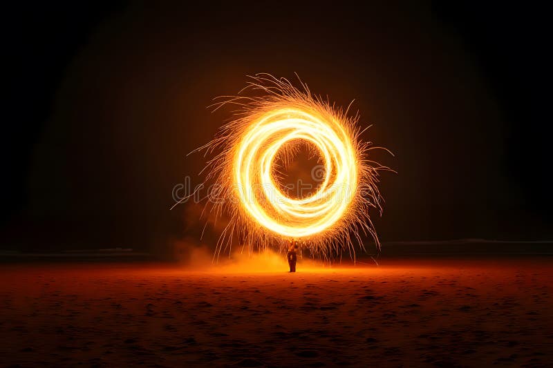 The Fire Performance from Experts by the Sea at Night Stock ...