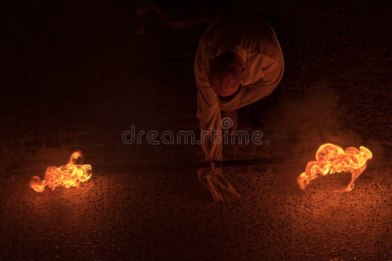 Fire Performance by a Man at Night Editorial Photography - Image of ...