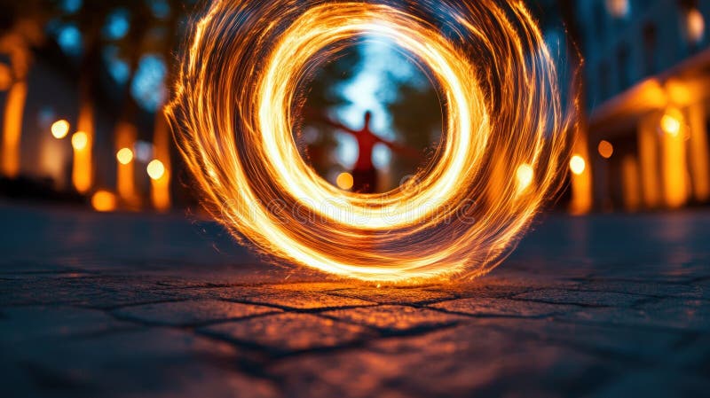 A Fire Performer Creates a Mesmerizing Spinning Ring of Flames in an ...
