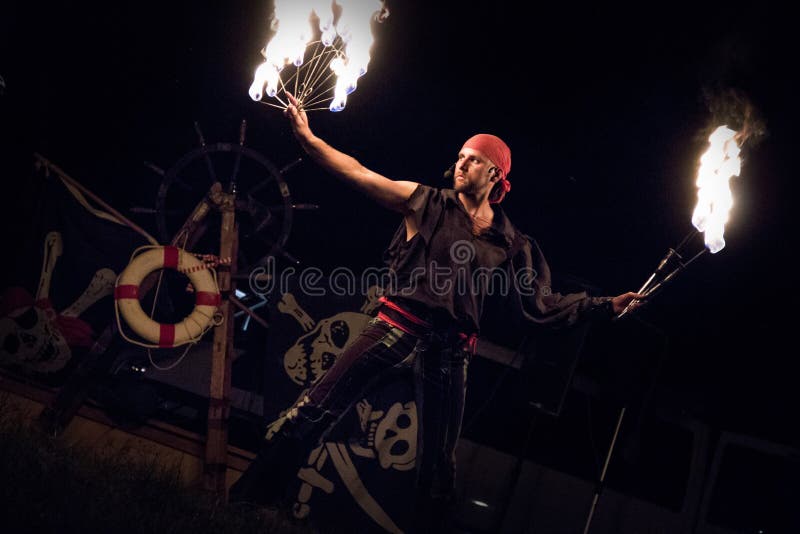 Fire Performer Dressed Like a Pirate Editorial Photography - Image of ...
