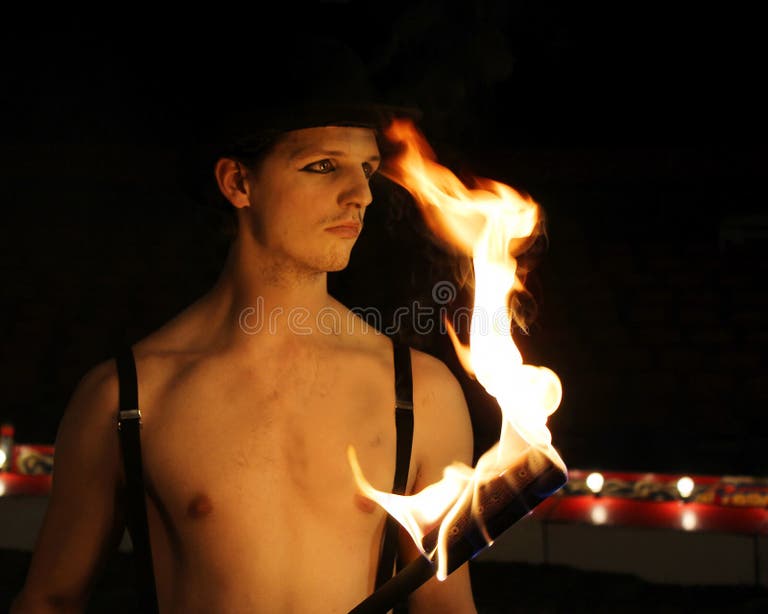 Fire Circus Performer Burning Flame Stock Photo - Image of ball, dragon ...