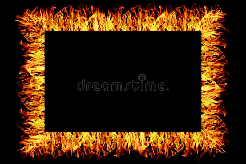 Fire Picture Frame Isolated on Black Stock Photo - Image of burning ...