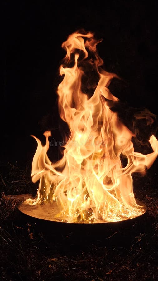Fire for Picture Night Outside Grill Stock Image - Image of grill ...