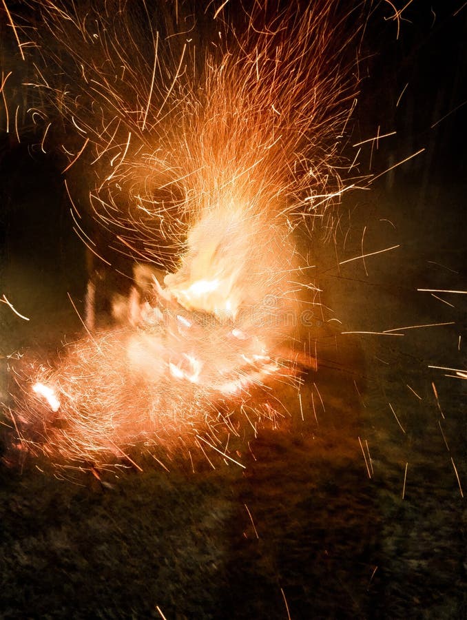 Fire in Piled Up Unused Wood, Generating Beautiful Visual Effects, with ...