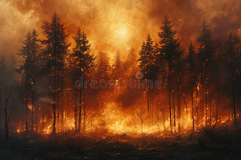 Fire in a Pine Forest with Smoke Stock Illustration - Illustration of ...