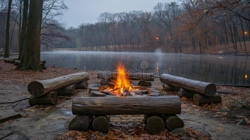 Fire Pit Amidst Lake stock image. Image of platform - 322808411