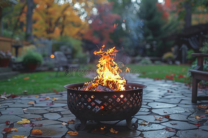Fire Pit in a Backyard stock illustration. Illustration of burning ...