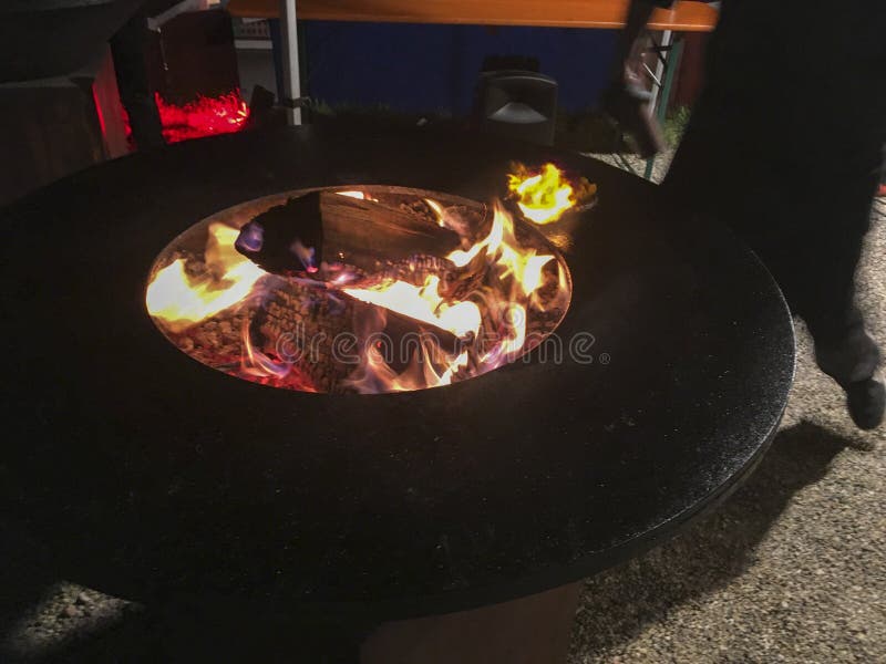 Fire Pit, Barbecue with Blazing Flames of Burning Wood Stock Image ...