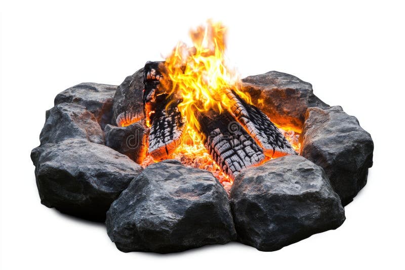 Fire Pit Burning Flames Surrounded Rocks White Background Stock Photos ...