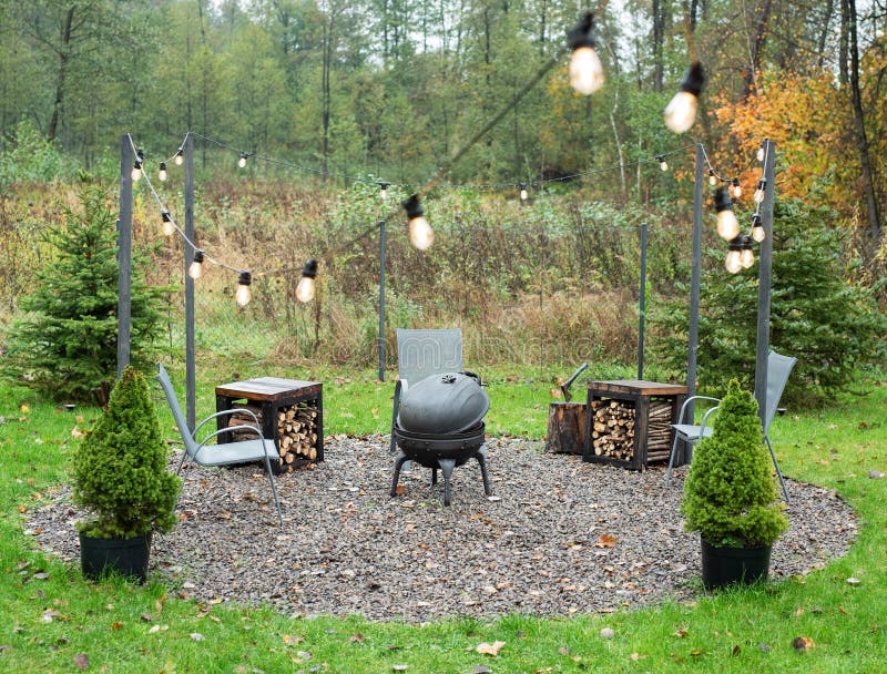 Fire Pit and Burning Fire in a Garden Stock Image - Image of burnt ...